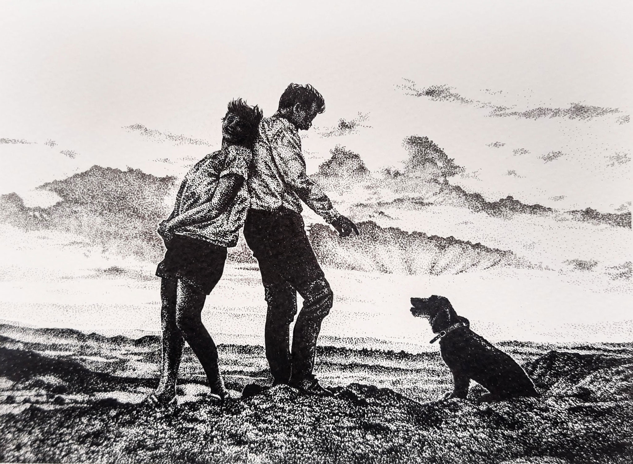 A Family Portrait In A Stippling Technique